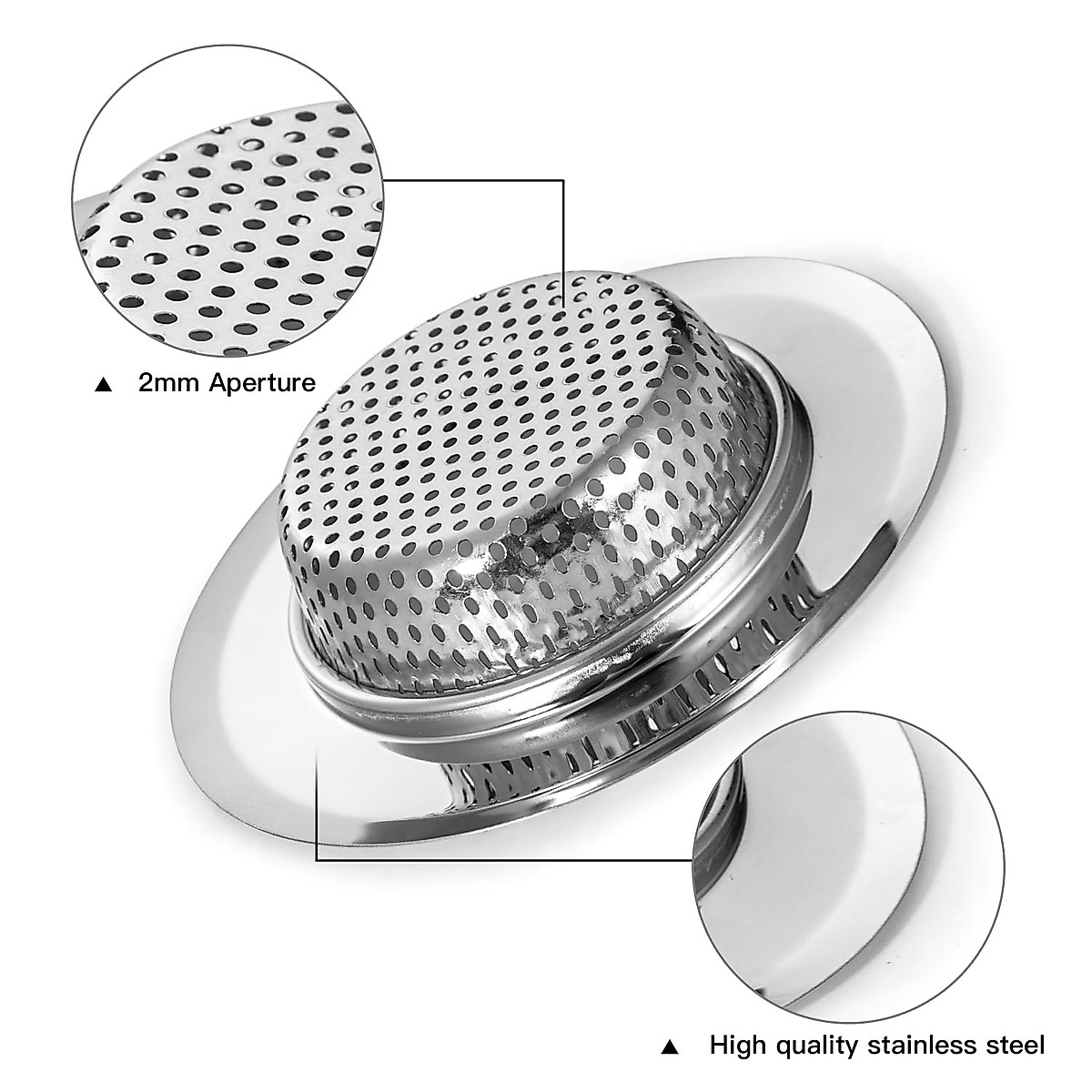 CORNERJOY 4.5 Inch Diameter Rim Heavy Duty Stainless Steel Kitchen Sink Basket Strainer and 3.38" Diameter Stainless Steel Kitchen Sink Stopper(Pack of 2)