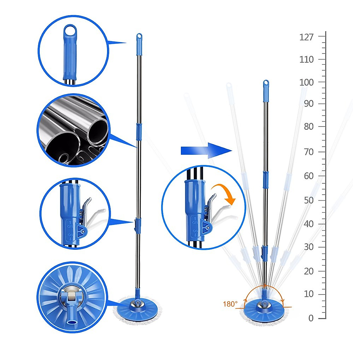 Masthome Small Mop Bucket with Wringer Set, 5 Microfiber Mop Refills & Industrial Grade Heavy Duty Floor Mop, 55'' Stainless Steel Pole Jaw Clamp for Floor Cleaning (Total 2 Pcs String Mop Heads)