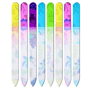 Mudder 8 Pack Glass Nail Files with Cases Colorful Pattern Printed Nail Buffers Crystal Fingernail Files with Travel Protective Cases for Professional Manicure Supplies