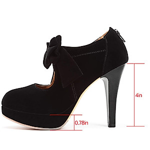 Mostrin Black Closed Toe Heels for Women with Bow Mary Jane Platform Pumps Dress Shoes Sexy High Heel for Prom Dance Size 8.5