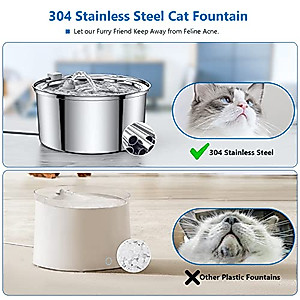 Cat Water Fountain, AIWMQYYF 108oz/3.2L Automatic Stainless Steel Cat Fountain, Dog Water Dispenser Bowl with Ultra-Quiet Pump, 3 Replacement Filters, Adjustable Water Flow for Cats, Dogs, Pets