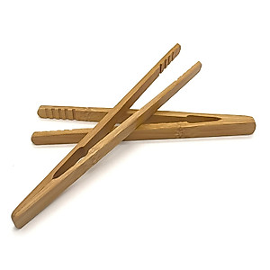 12pcs Bamboo Tongs, 7 Inch Reusable Bamboo Toast Tongs for Toast Bread Pickles Fruits Tea