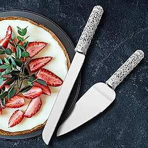 Jozen Gift Wedding Silver Cake Knife and Server Set - 2 Pcs Dessert Set Metal Handle with Crystal Stones Decoration for Wedding, Anniversary Party Birthday Banquets,Gifts for Bride and Groom
