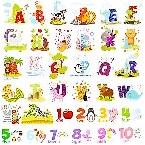 9 Pieces Alphabet Window Cling for Kids ABC Preschool Numbers Educational Peel and Classroom Stickers Removable for Kids Playroom Bedroom Nursery Living Room Decorations