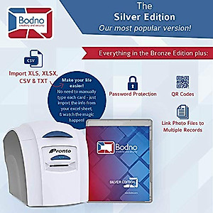 Magicard Pronto ID Card Printer & Super Supplies Package with Bodno ID Software, Camera, 300 Cards and 300 Print Ribbon - Silver Edition
