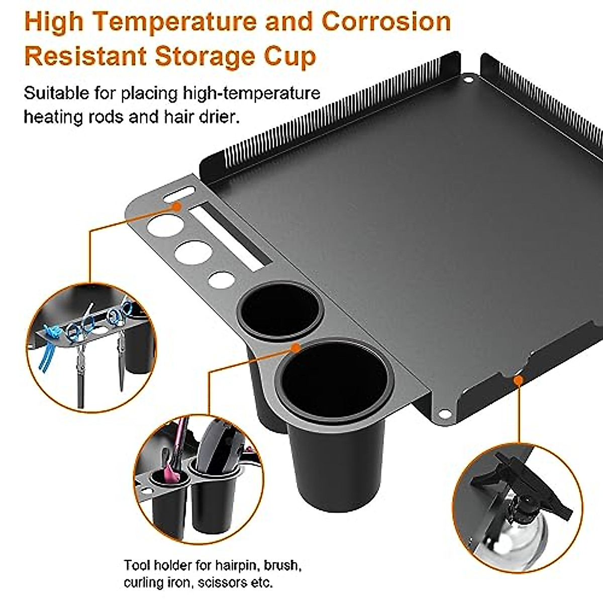 JOSTZHXIN Salon Rolling Tray with 2 Magnetic Bowls, Hair Extension Tool Cart for Hairdressers, Professional Color Tray Trolley for Home Use