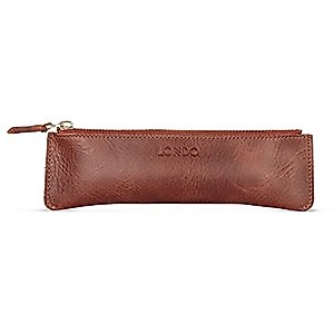 Londo Genuine Leather Pen Case with Zipper Closure, Pencil Pouch Stationery Bag (Brown v2)