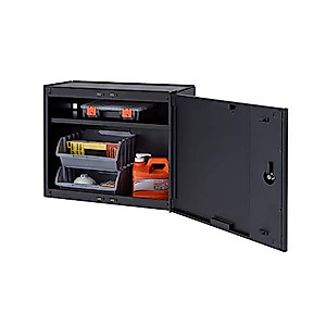 TRINITY 24 Inch Garage Storage Cabinet, 22 Gauge Steel, Wall-Mount, Adjustable Shelf and Reversible Door for Tools, Cleaning Supplies, and More, Black