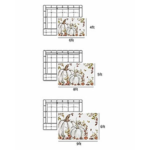 Fall Floral Thanksgiving Outdoor Rug for Patio, Large Floor Mat Grey Pumpkin Maple Leaves Non Slip Area Rug Rubber Backing Quick Dry Clearance Carpet for Camping, Garden, Lawn, Deck, Porch, 4' x 6'