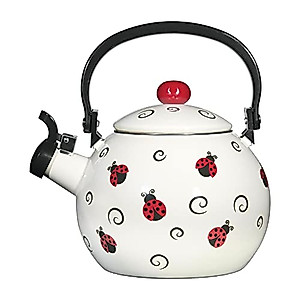 Whistling Tea Kettle for Stove Top Enamel on Steel Teakettle, Supreme Housewares Ladybug Design Teapot Water Kettle Cute Kitchen Accessories Teteras (1.6 Quart, Ladybug)