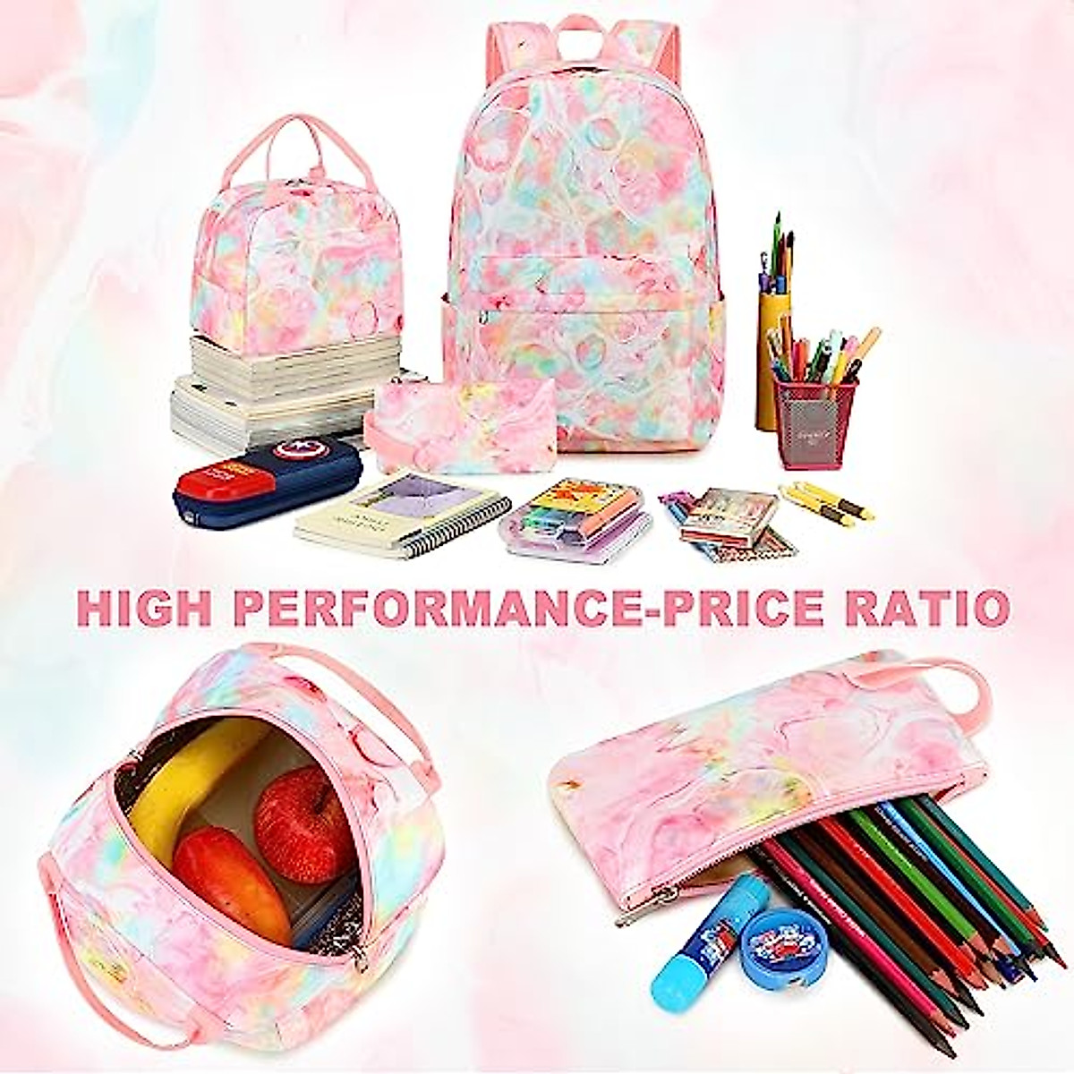 CAMTOP School Backpacks for Teen Girls Lightweight Elementary Middle Backpack Bookbags Set Medium(17 Inch,Tie Dye)