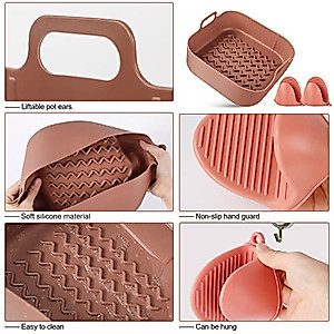 FGSAEOR Air Fryer Silicone Pot (8-inch), Air Fryer Reusable Liner, Oven, Microwave Insert Silicone Bowl, Replacement of Parchment Paper Liners, Food Safe Air Fryer Basket (Brown)