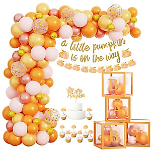 Little Pumpkin Baby Shower Balloon Boxes Decorations, Fall Orange Balloon Garland A Little Pumpkin is On The Way Banner for Autumn Thanksgiving 1st Birthday Girl Gender Reveal Welcome Party Supplies