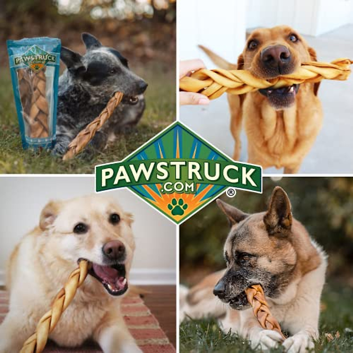 Pawstruck Natural 5-7” Beef Collagen Braids for Dogs - Healthy Long Lasting Alternative to Traditional Rawhide & Bully Sticks - Low Fat Dental Treats w/Chondroitin & Glucosamine - 5 Count