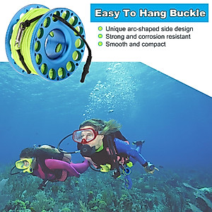 Finger Reel Diving, Aluminum Scuba Gear with 98FT High Visibility Line with Double-Ended Bolt Snap Clip for Scuba Diving Underwater Spearfishing Lightweight & Corrosion-Resistant, Blue