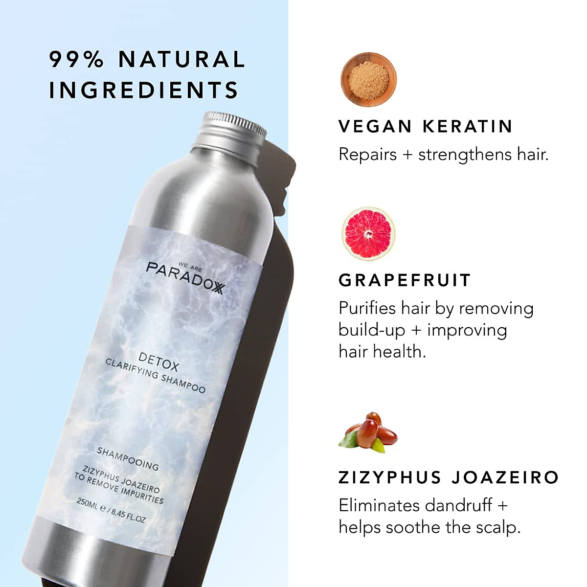 WE ARE PARADOXX Detox Clarifying Shampoo | Natural and Sulfate Free Shampoo | Vegan, Color Safe, and Fragrance Free Shampoo | Clarifying Shampoo for Build Up| 250 ml