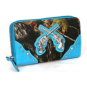 GoCowgirl Western Crossed Guns Purse Camouflage Handbag Camo W Matching Wallet (Blue)