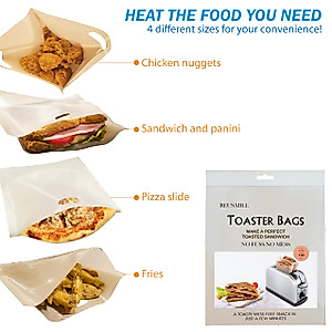 20 Pack Toaster Bags, Reusable Non-Stick Oven Bags for Grilled Cheese Sandwiches, Chicken, Nuggets, Panini and more (4 Sizes)