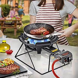 ARC 13" Single Propane Burner, Outdoor Propane Burner Stove, Cast Iron Portable Propane Burner Wok Burner With Sturdy Stand Hose And Regulator, Perfect For Outdoor (26000 btu)