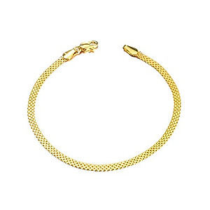SISGEM 18k Gold Bracelets for Women, Real Gold Italian Mesh Link Chain Bracelet Jewelry for Ladies (2.8 mm)