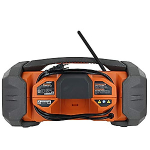 Ridgid R84087 18V Lithium Ion Cordless / Corded Jobsite Radio with Bluetooth, Aux, and AM/FM capabilities (AAA Battery and Aux Cord Included, 18V Battery Not Included)