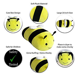 Pineapple Bee Plush Pillow, Giant Stuffed Animal Bee Plushie, Cute Stuffed Bee Plush Toy Birthday Gifts for Girls & Kids (24 inch)