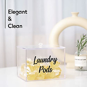 LifeLAZA Acrylic Laundry Pods Container with Lid, Clear Holder For Tide Pod, Laundry Detergent Capsules Storage, Dispenser Jar Box Organization for Laundry Room Decor (Black Font)