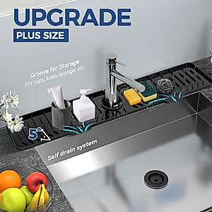 24" Kitchen Sink Faucet Splash Guard Plus Size Silicone Sink Faucet Drying Mat Faucet Handle Drip Catcher Tray Dish Sponge Holder Kitchen Sink Accessories Protector Home Organization Gadgets Organizer