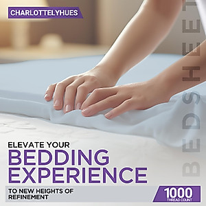 CharlottelyHues Luxury 100% Egyptian Cotton Bed Sheets - 1000 Thread Count 4-Piece King Sheets Set, Long Staple Cotton Bedding Sheets, Sateen Weave, Hotel Sheets, Fits Upto 18" Mattress - Sky Blue