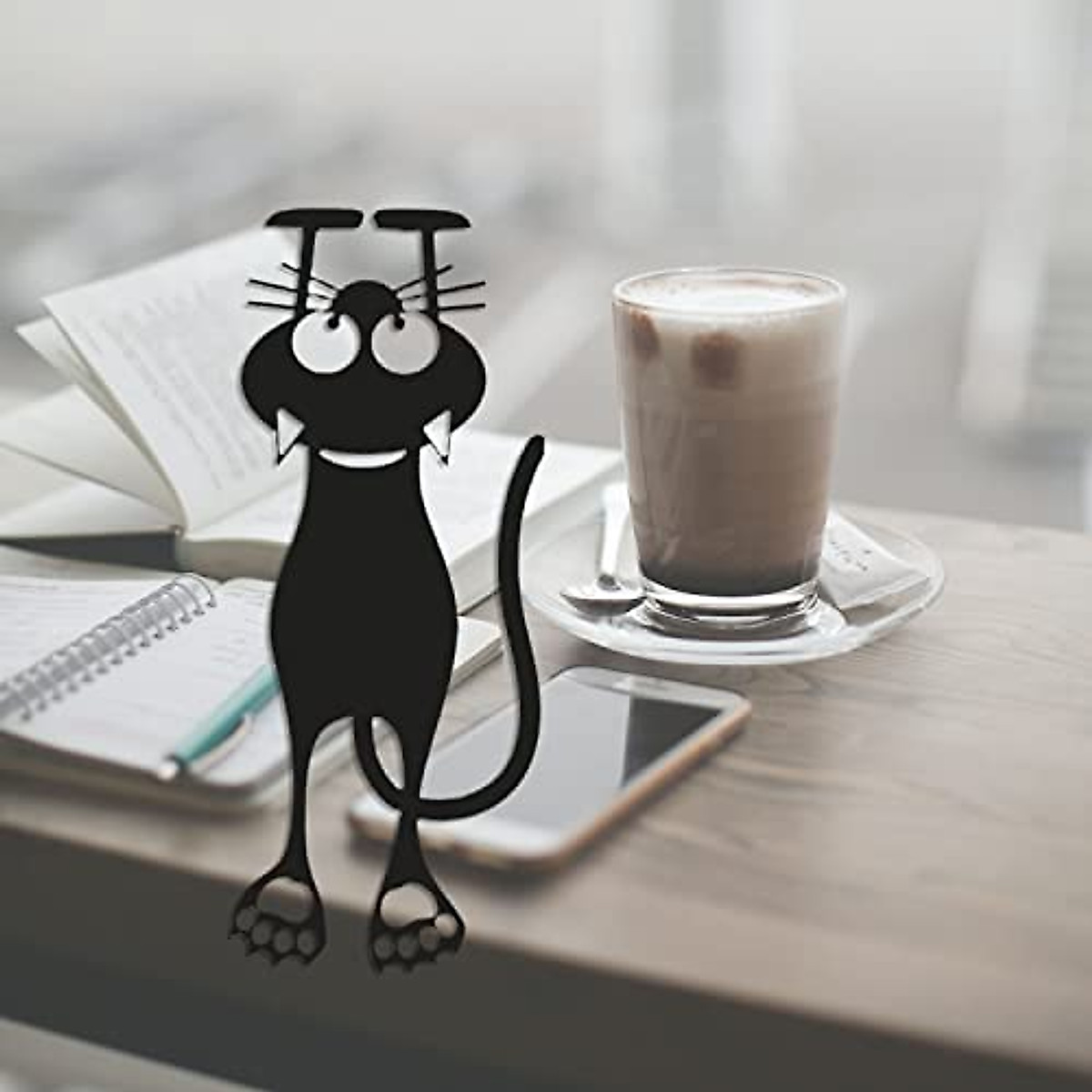 Curious Cat Bookmark for Cat Lovers,Locate Reading Progress with Cute Cat Paws Bookmarks,3D PVC Reusable Creative Cutout Black Cat Markers Hanging Kawaii Bookmark Kids Students Reader Teachers Gift
