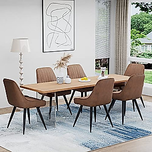 Andeworld Upholstered Dining Chairs Set of 2, Comfortable Modern Accent Chairs with Metal Legs,Faux Leather Industrial Side Leisure Chair for Living Room/Dining Room/Bistro/Coffee -Brown