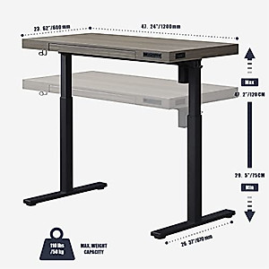 kowo Electric Height Adjustable Standing Desk with Drawer, 48" Home Office Wooden Computer Desk Ergonomic Memory Control Workstation Sit Stand Desk, Grey Oak/Black