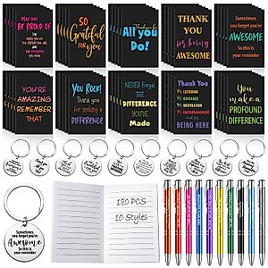 Yeaqee 180 Pcs Thank You Gifts Employees Appreciation Gifts Bulk for Coworkers Inspirational Notebook Pen Keychain(Vintage)