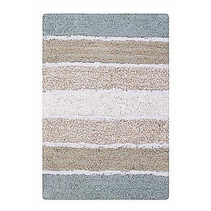 Bathroom Rugs Luxury Stripe Bath Rug Set 21x32-17x24 Spa Grey-Beige,2Piece Mat Set, Soft Plush Anti-Skid Shower Rug +Toilet Mat.Shaggy Carpet, Super Absorbent mats, Machine Washable Bath Mat,