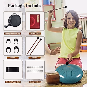 FOUR UNCLES Steel Tongue Drum 10 Inch 11 Notes Hand Pan Drums with Travel Bag Sticks Music Book Mallets, D Major Musical Instruments for Entertainment Meditation Yoga Zen Gifts (Malachite)