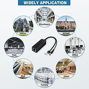 PwrON Active POE Splitter Adapter, 48V to 12V, IEEE 802.3af Compliant, 10/100Mbps up to 100 Meters for Surveillance Camera, Wireless Access Point and VoIP Phone