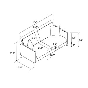 Novogratz Magnolia 3 Seater Sofa with Pillows, Pocket Coil Seating, Light Gray Velvet