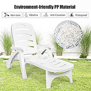 Giantex Lounge Chair Outdoor Folding Lounger with Wheels, 5 Adjustable Backrest Positions Lightweight Recliner Chaise Chair Suitable for Patio, Backyard, Poolside Chaise Lounge