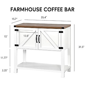 4ever2buy Farmhouse Coffee Bar Cabinet with Barn Doors, White Coffee Bar Stand with Storage, 36 inch Coffee and Tea Bar with Bottom Shelf for Living Dining Room