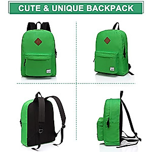 VASCHY Lightweight Backpack for School, Classic Basic Water Resistant Casual Daypack for Travel with Bottle Side Pockets (Green)