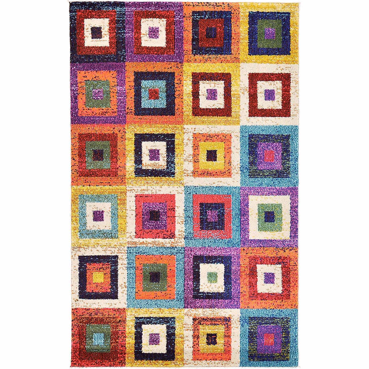 Unique Loom Estrella Collection Colorful, Geometric, Squares Modern, Abstract Area Rug, Rectangular 3' 3" x 5' 3", Multi/Beige