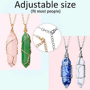 10 Pieces Hexagonal Crystal Pendant Necklace, Natural Quartz Stone Pendant Necklace, Healing Crystal Full Wire Wrap Gemstone Necklace for Women Girls (Charming Colors,Classic)
