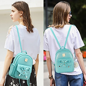 Aogist Mini Leather Backpack Purse 3-Pieces Fashion Bowknot Zipper Bags Cute Casual Travel Daypacks for Women Pearl Blue