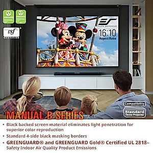 Elite Screens Manual B, 100-INCH Manual Pull Down Projector Screen Diagonal 16:9 Diag 4K 8K 3D Ultra HDR HD Ready Home Theater Movie Office Presentation, M100H