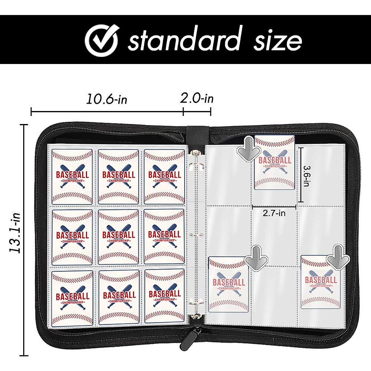 720 Pockets with Trading Card Binder, 9-Pocket Baseball Card Sleeves Card Holder Album Protectors, Penny Sleeves for Trading Cards Fit for Sport, Game, Standard Cards Holder for Kids (Baseball)