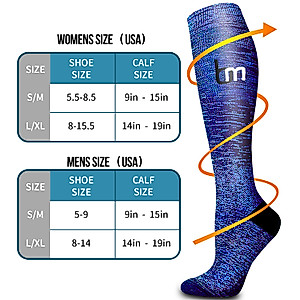 Bluemaple 6 Pack Copper Compression Socks for Women and Men Circulation-Best Support for Medical, Running,Nursing,Athletic