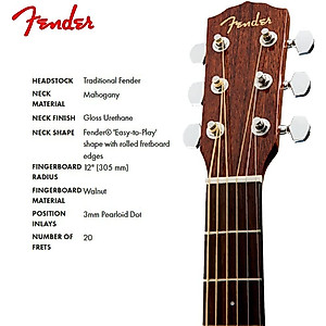 Fender CD-60SCE Solid Top Dreadnought Acoustic-Electric Guitar - All Mahogany Bundle with Hard Case, Tuner, Instrument Cable, Strap, Strings, Picks, Polishing Cloth and Austin Bazaar Instructional DVD