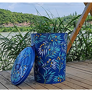 HOZUSO Hand Painted Metal Trash Can with Lid Recycling Canister Storage Organization Decorative Garbage Can Waste Bin for Kitchen Living Room Home Patio Yard Home Decor 10 Gallons