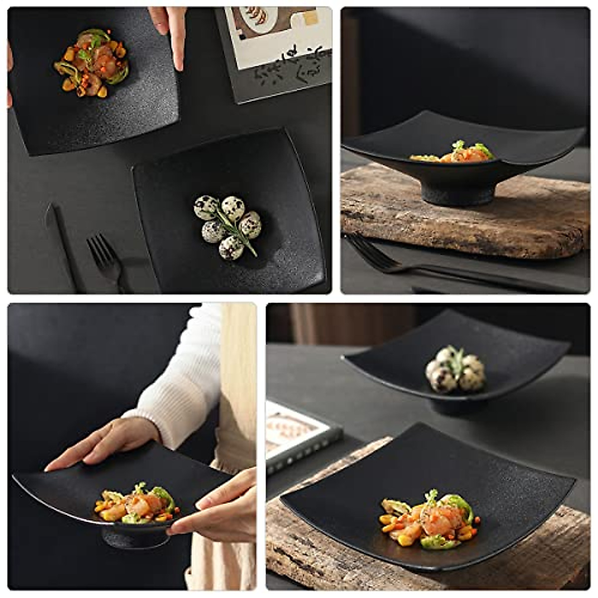 BESTonZON Square Dinner Plates, serving platters serving trays dessert plate Matte Black Serving