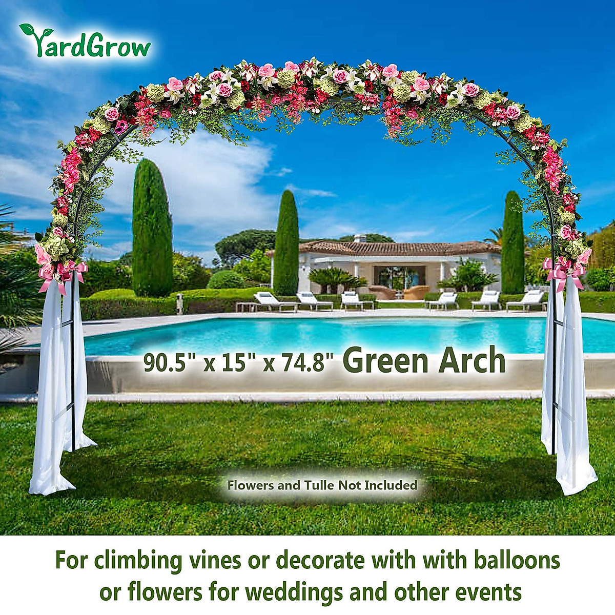 YardGrow Reconfigurable Metal Wedding Arch Garden Arbor Pergola for Indoor/Outdoor Garden Climbing Plants Vines (90.5" W x 15" D x 74.8" H)